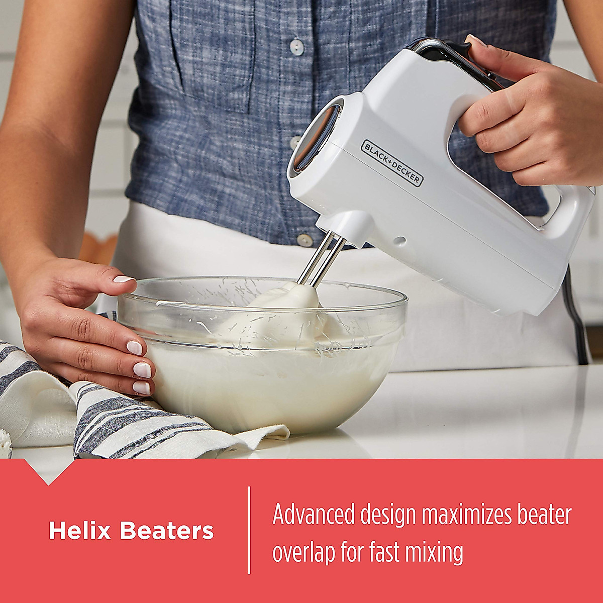 Black+Decker MX600W Helix Performance Premium Hand Speed Mixer, White, 5 Attachments + Case