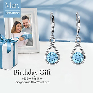 Created Aquamarine Dangle Drop Earrings 925 Sterling Silver March Birthstone Earrings Birthday Earrings Jewelry Gifts for Women