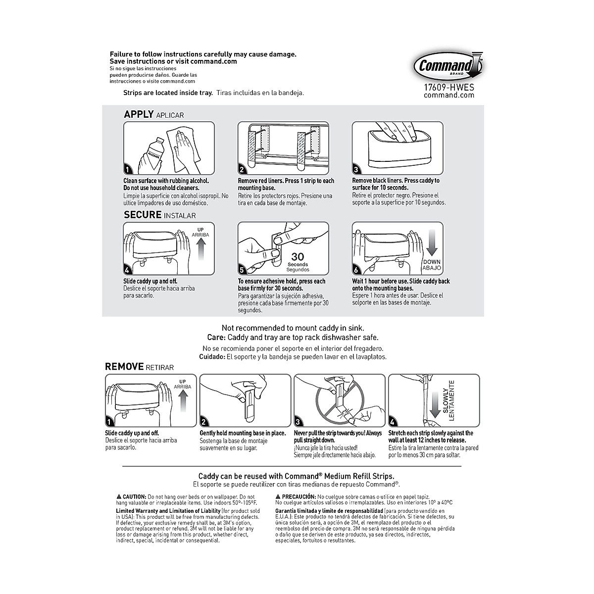 Command Under Sink Sponge Caddy, White, 1-Caddy, 4-Strips, 2-Pack, Organize Damage-Free
