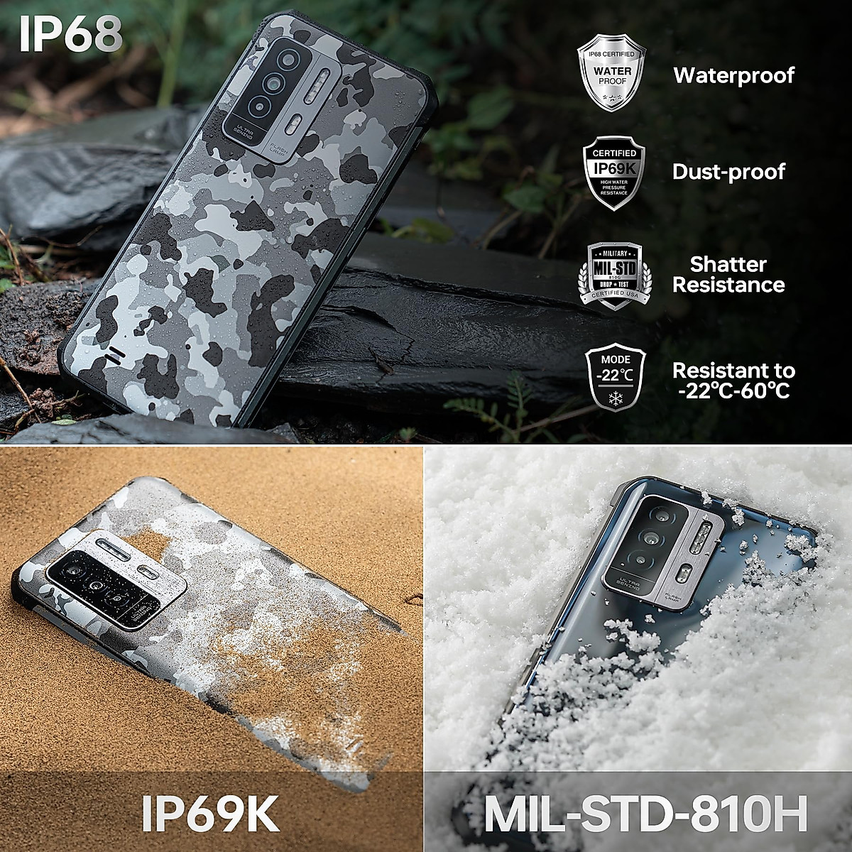 OUKITEL WP27 Rugged Outdoor Smartphone Android 13-24GB RAM+256GB ROM,6.8“FHD+ Display,8500mAh Battery with 33W Fast Charging,64MP+16MP+20MP Night Vision Camera,IP68 Waterproof Phone (Navy Black)