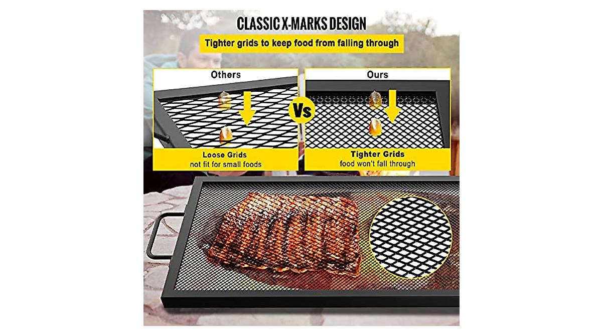 VEVOR Rectangle Fire Pit Grate, X-Marks Rectangle Grill Grate, Black ...