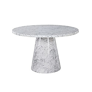 Best Master Furniture Shayla Mid Century Modern Laminated Faux Marble Round Dining Table, White
