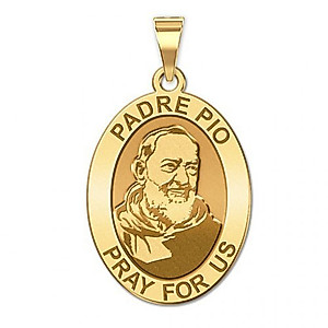 PicturesOnGold.com Padre Pio - OVAL - 1/2 X 2/3 Inch Size of Dime, Sterling Silver