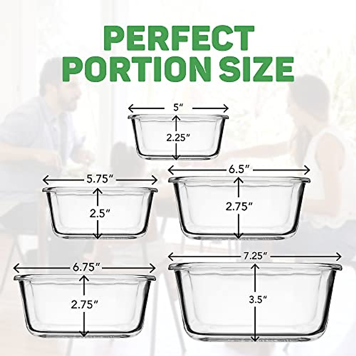 Glass Food Storage Containers 10 Pc, Airtight Glass Storage Containers with Lids, Glass Lunch Bento Boxes, Leak Proof BPA Free Large Glass Containers (5 lids, 5 Containers) Glass Containers with Lids