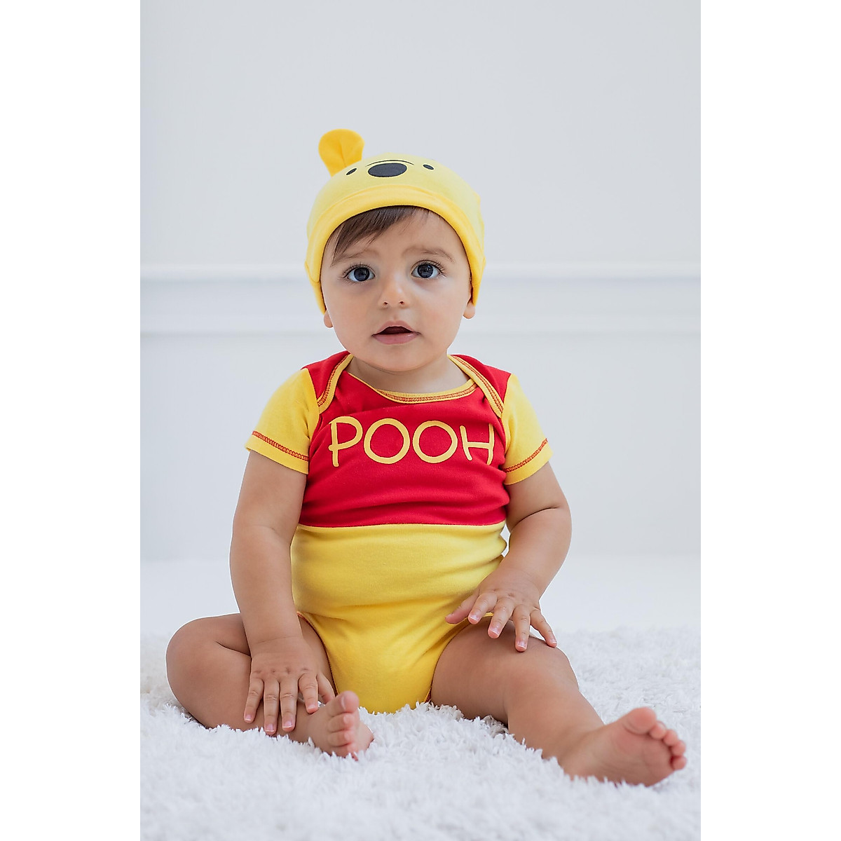 Disney Boys' Winnie the Pooh Bodysuit with Cap Set, Yellow, 3/6M
