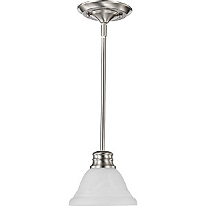Nuvo 60/365 One Light Mini Pendant, 7 in, Brushed Nickel/Alabaster Glass