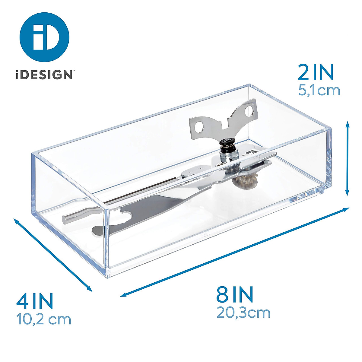 IDesign Decorative Countertop Vanity Tray Organizer for Bathroom, Bedroom, Closet, Entryway, The Clarity Collection – 4” x 8” x 2”, Clear, Small