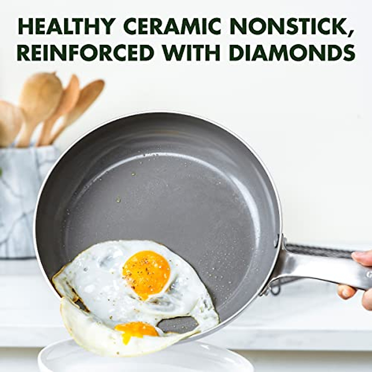 GreenPan Chatham Tri-Ply Stainless Steel Healthy Ceramic Nonstick 10" Frying Pan Skillet, PFAS-Free, Induction Suitable, Dishwasher Safe, Silver