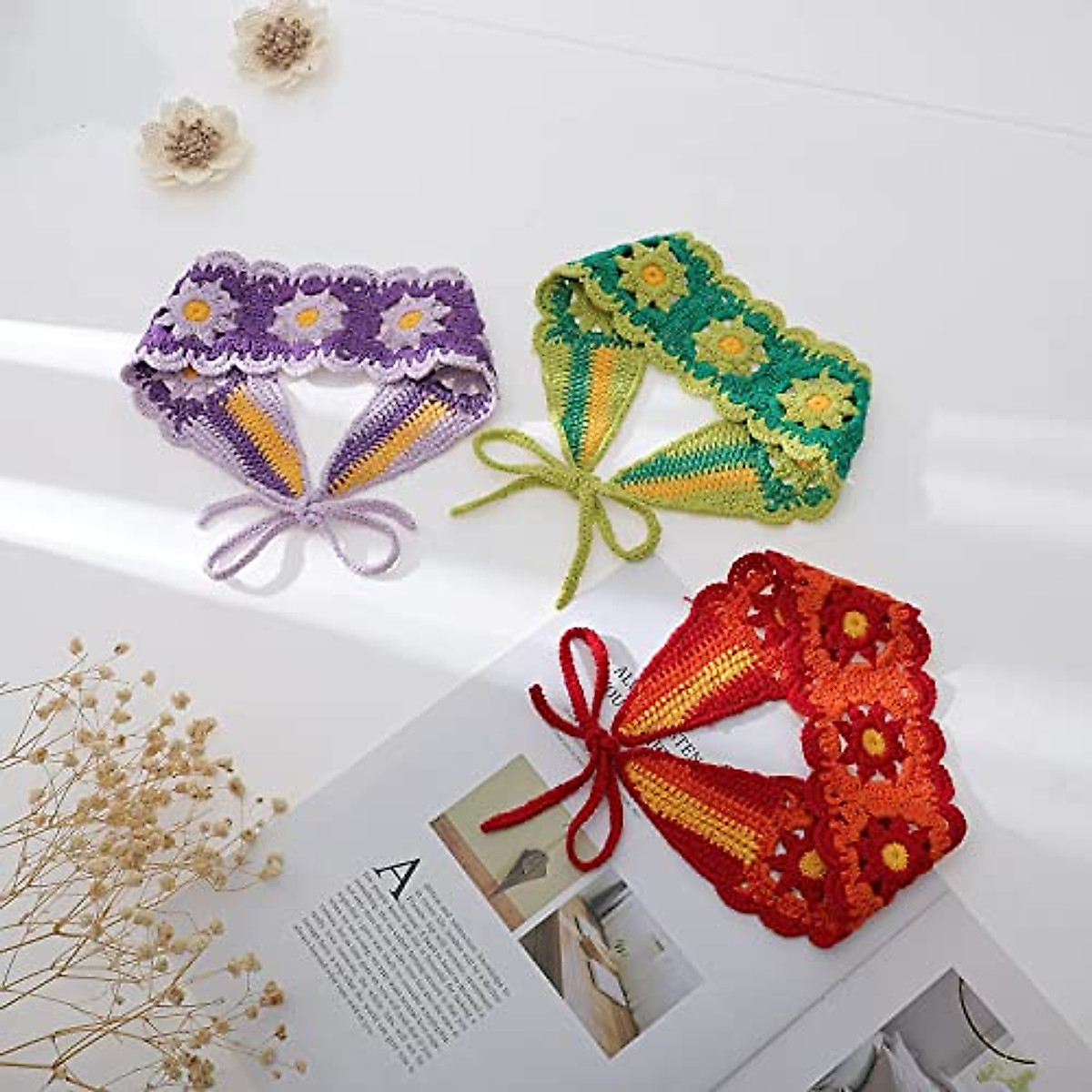 HAIMEIKANG Hippie Hair Bandanas Headbands for Women Boho Headband Knit Hair Bands Floral Head Wrap for Girls(red+green+pueple)