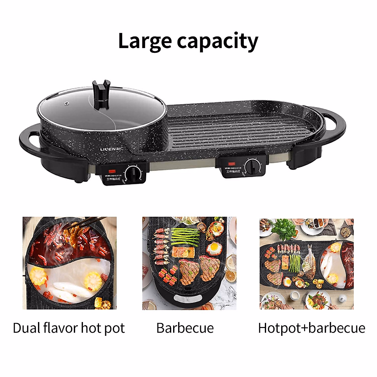 Liven Electric Grill With Hot Pot,Multifunctional Indoor Teppanyaki Grill/Korean BBQ/Shabu Shabu Hot Pot,Separate Temperature Control,3.6L Capacity for 2-10 People,SK-J6868