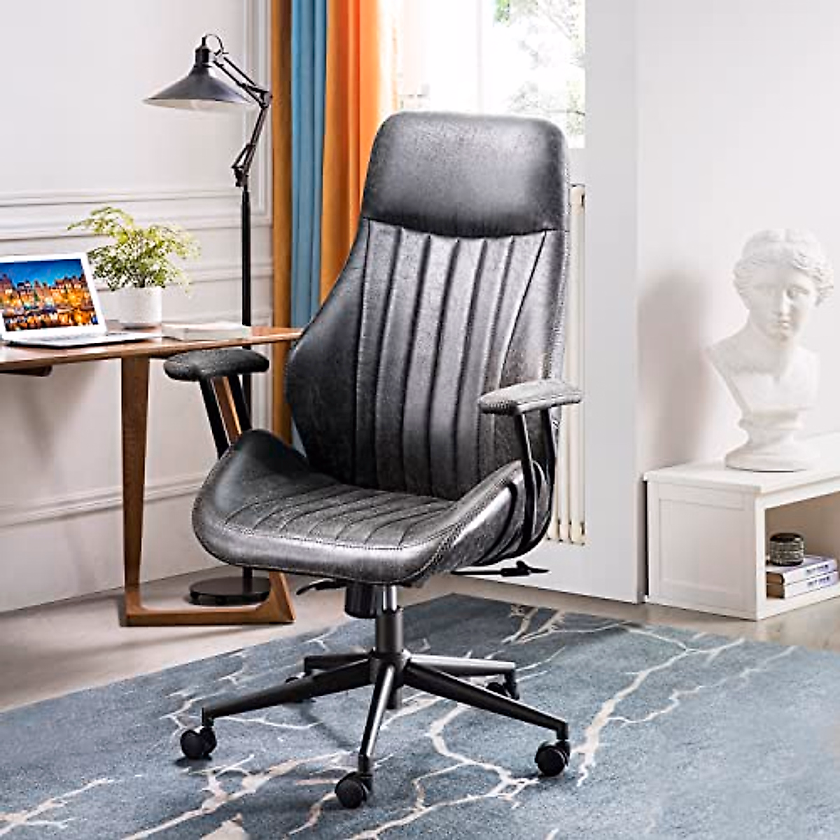 ovios Home Office Desk Chairs Computer Office Chair Modern Ergonomic Desk Chair High Back Suede Fabric Desk Chair for Executive or Home Office (Grey)