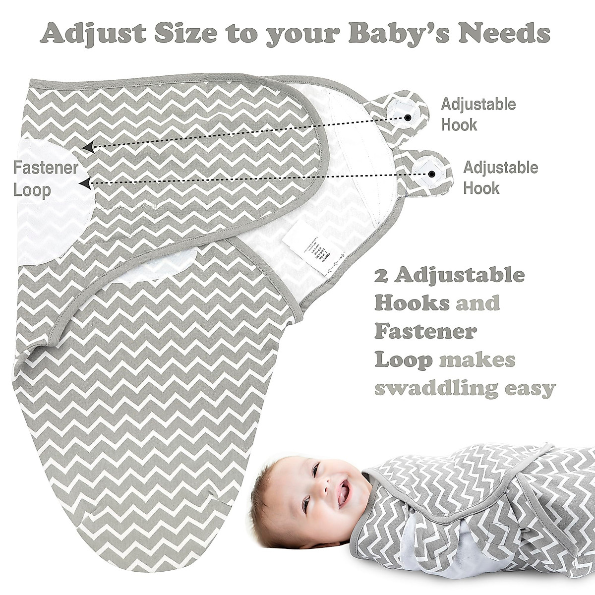 Baby Swaddle Blanket Wrap, Organic Cotton 3-Pack Preemie Swaddle, Baby Swaddles, Premature Size Swaddles Up to 7 Pounds, Grey