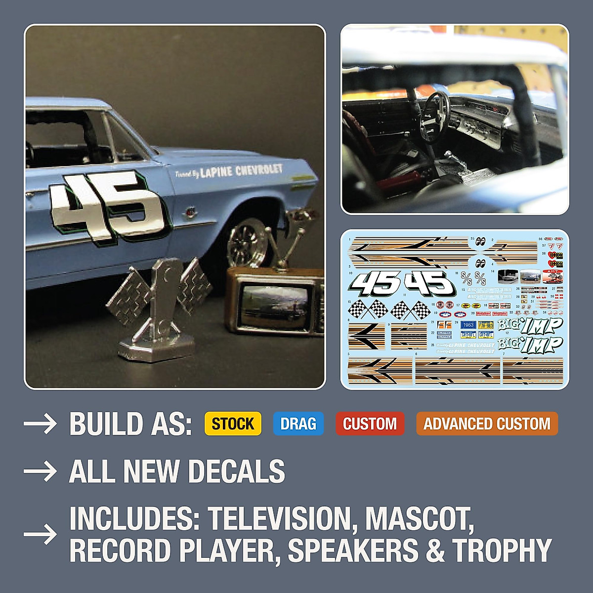 AMT 1963 Chevy Impala SS Hardtop - 1/25 Scale Model Kit - Buildable Vintage Vehicles for Kids and Adults