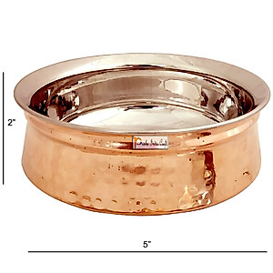 Prisha India Craft Stainless Steel Copper Handi Bowl for Serving Dishes, Serveware & Tableware | Capacity 300 ML, 1 No | Set of 2