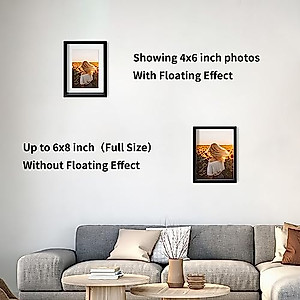 WIFTREY 4x6 Floating Picture Frame 2 Pack, Double Glass Rustic 4 x 6 Photo Frame Displays Photo up to 6x8 for Wall Hanging or Tabletop Standing, Black