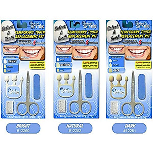 Instant Smile Select A Tooth Temporary Tooth Replacement Kit - 3 Pack Combo - Light, Natural, Dark Shade