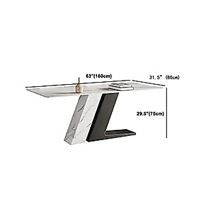 LITFAD Modern Sintered Stone Top Dining Table Rectangle Dinette Table Stainless Steel Base Restaurant Table - White 63" L x 31.5" W Table Only(Not Including Chairs)