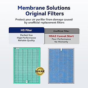 Membrane Solutions MSA3/MSA3S Genuine Pet Odor Removal Air Purifier Filter Replacement 1 Pack, Upgraded 4-in-1 H13 True HEPA Filter with OdallerPure Technology
