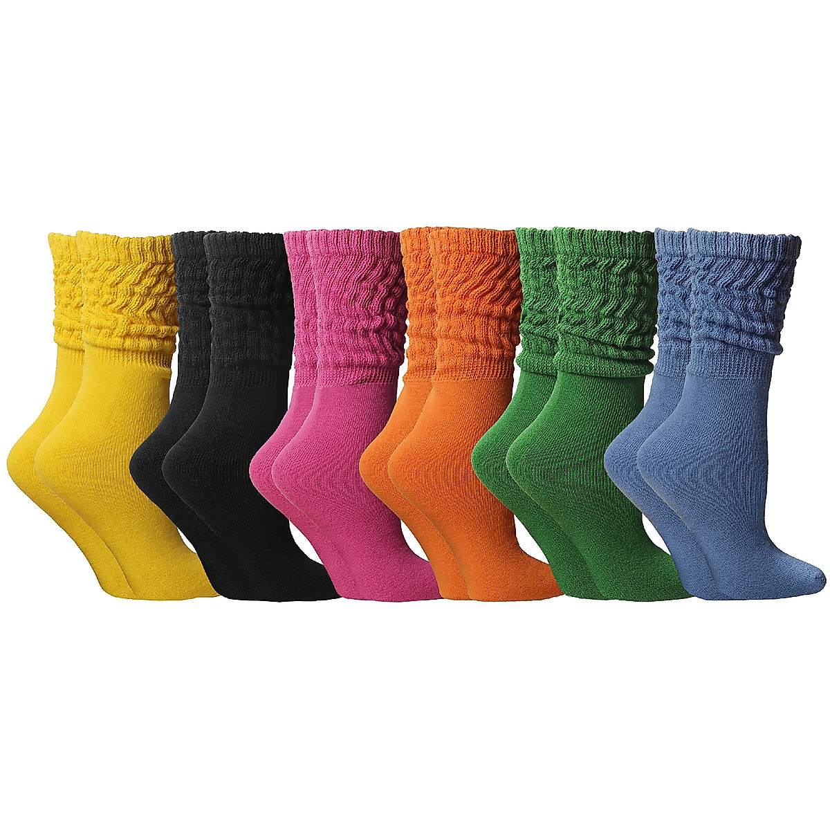 Yacht & Smith 6 Pairs Womens Cotton Slouch Socks, Womens Knee High Boot Socks (Bold Bright)