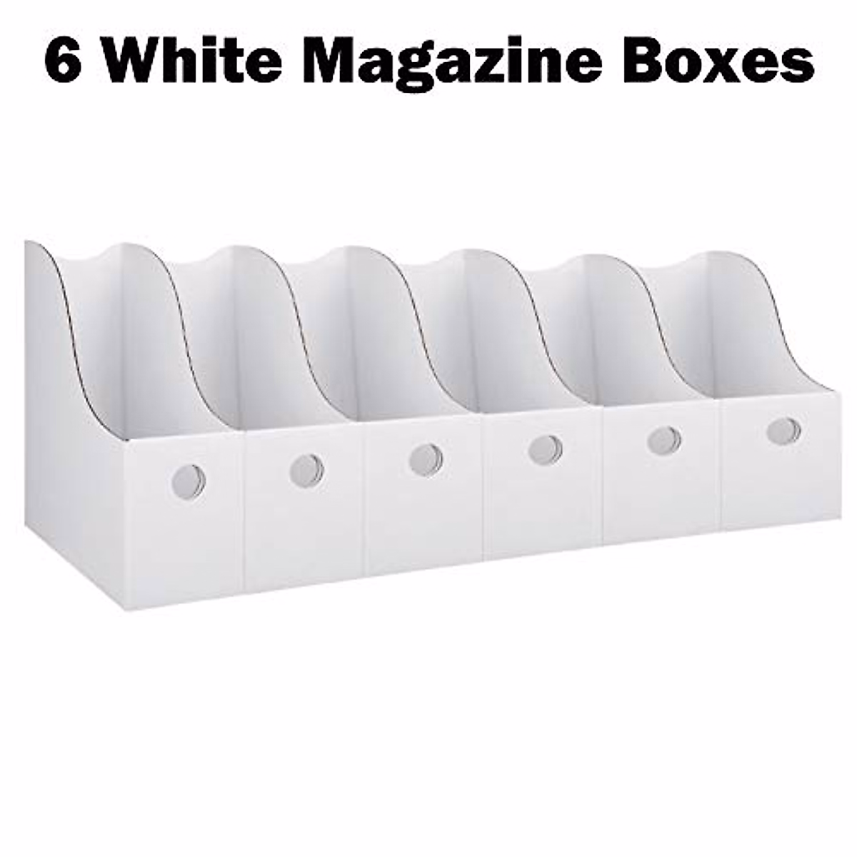 Dunwell White Magazine File Holder (6 Pack) - Sturdy Cardboard Magazine Holder, Vertical File Folder Holder, Magazine Holder for Desk, Office or Classroom Book Organizer, Paper Book Bins