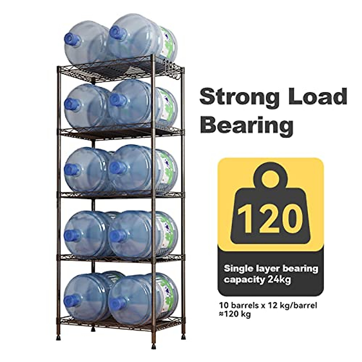 SsngygHme 5 Tier Storage Shelf Wire Shelving Unit Storage Rack Metal for Kitchen Organization, with Leveling Feet, Black (5 Tier)