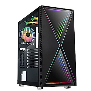 Bgears b-BlackWidow-RGB Black Gaming PC ATX case, Special Ripple effect Front Panel, Tempered Glass side. 2 x USB3.0, 3 x PWM 120mm ARGB Fans, Fan Controller with Remote, Support up to EATX board