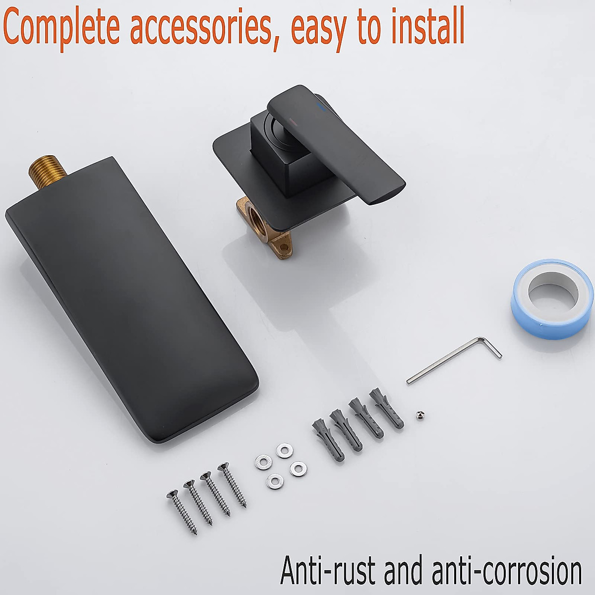 RANDOM Bathroom Single Handle Sink Faucet Matte Black Wall Mounted Waterfall Bathroom Faucet Bathroom Faucet Single Handle Sink Faucet Split Brass Handle Wall Mount 68008-2MB.