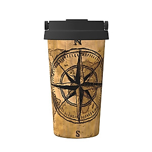 Vintage Ancient Old World Map Compass 16oz Stainless Steel Travel Mug - Spill Proof Lid, Keeps Hot & Cold For Hours - Coffee Mug