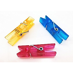 yueton 50pcs Mini Colorful Clear Plastic Clothespins Clip, Clothes Line Clips, Clothesline Utility Clips