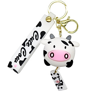 Sviiok SHANGPIN Cow Keychain,Farm Gift,Car Accessories,Cute Print Decor for Women Car Keys, White, 9 * 5