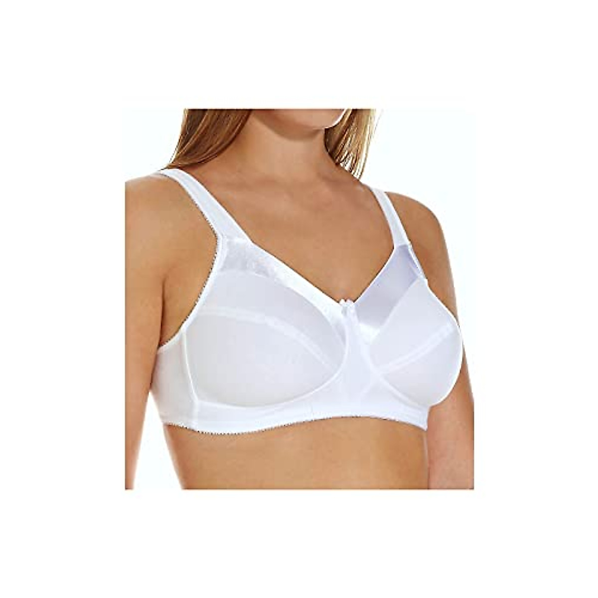 Fruit of the Loom Women's Seamed Soft Cup Wirefree Cotton Bra with Satin Trim, White, 36C