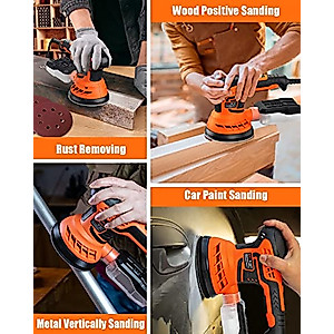 Random Orbital Sander, DWT 2.8A 350W Power Orbital Sander with 7 Variable Speed, 14Pcs Sanding Discs(2Pcs Upgrade Dust-free Sandpaper), Cyclone Box, 5-Inch Corded Electric Sander for Sanding Wood/Rust