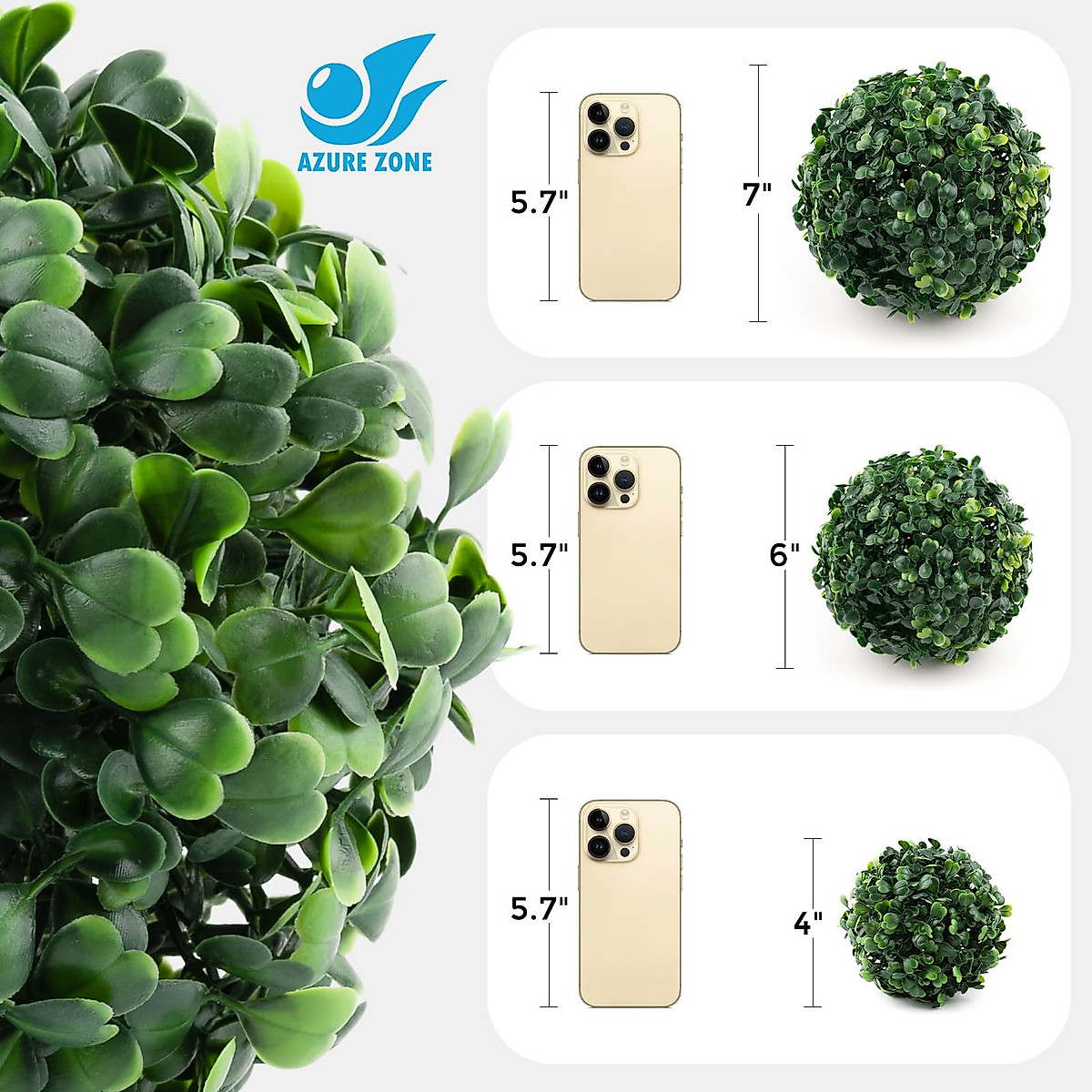 Azure Zone, Pack of 6 4" Artificial Boxwood Topiary Green Plant Balls Decorative Greenery Filler for Garden Home