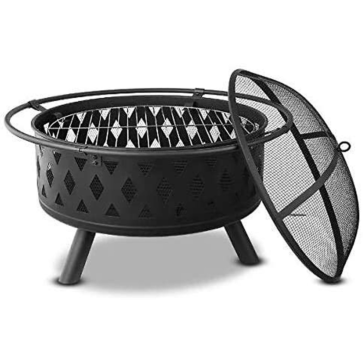 LEAYAN Garden Fire Pit Grill Bowl Grill Barbecue Rack Fire Pit Bowl, Outdoor Metal Firepit,BBQ Grill Fire with Grille, Sticks for Fire Pit, Fire Pit with Cover BBQ Cooking for Camping Backyard