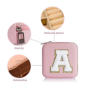 WWDAY Small Travel Jewellery Box, Fashion Jewellery Box, Pink Jewellery Box for Girls,Alphabet Jewelry Box（Pink-A）， Halloween and Christmas Gifts, Gift for Girlfriends, Wedding Gift