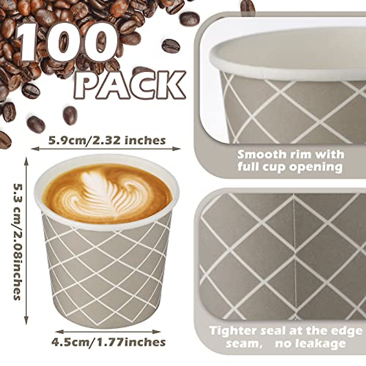 100 Count 3 oz Disposable Coffee Cups Disposable Espresso Cups Small Paper Cups 3 oz Cups for Coffee Tea Cocoa Juice Mini Disposable Paper Cups for Cafes Offices and Home