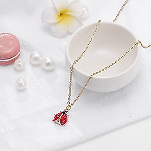 Winssigma Bee Necklace Earrings Set for Women, Butterfly Jewelry Set Ladybug Necklace Earrings Daisy Earrings Necklace Cute Animal Jewelry Gift(Ladybug)