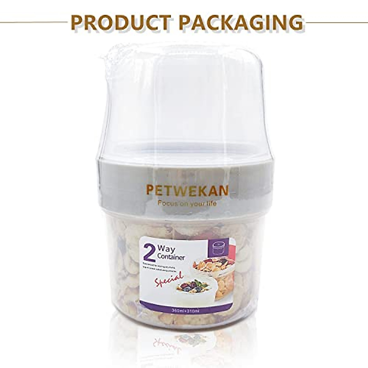HeNai PETWEKAN Breakfast On The Go Cups,Yogurt Portable Cups Large Capacity Sealed Double Layer Food Container With Cereal Oatmeal or Fruit Container (310ml+360ml)