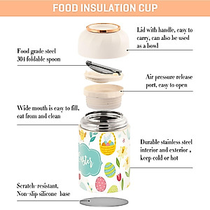 Set Easter Design Elements Eggs Chicken Kids Womens Insulated Food Jar Containers with Spoon 17oz/500ml Lunch Box Containers Stainless Steel Vacuum Keep Warm Lunch Containers for Office Accessories