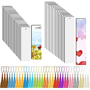 35 Pieces Sublimation Blank Bookmark, Heat Transfer Sublimation Bookmarks with Hole and 35 Pcs Colorful Tassels Graduation Gifts for DIY Bookmarks Crafts, Double Sided Sublimate