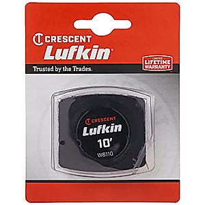 Crescent Lufkin 1/4" x 10' Pee Wee Yellow Clad Pocket Tape Measure - W6110 , Black