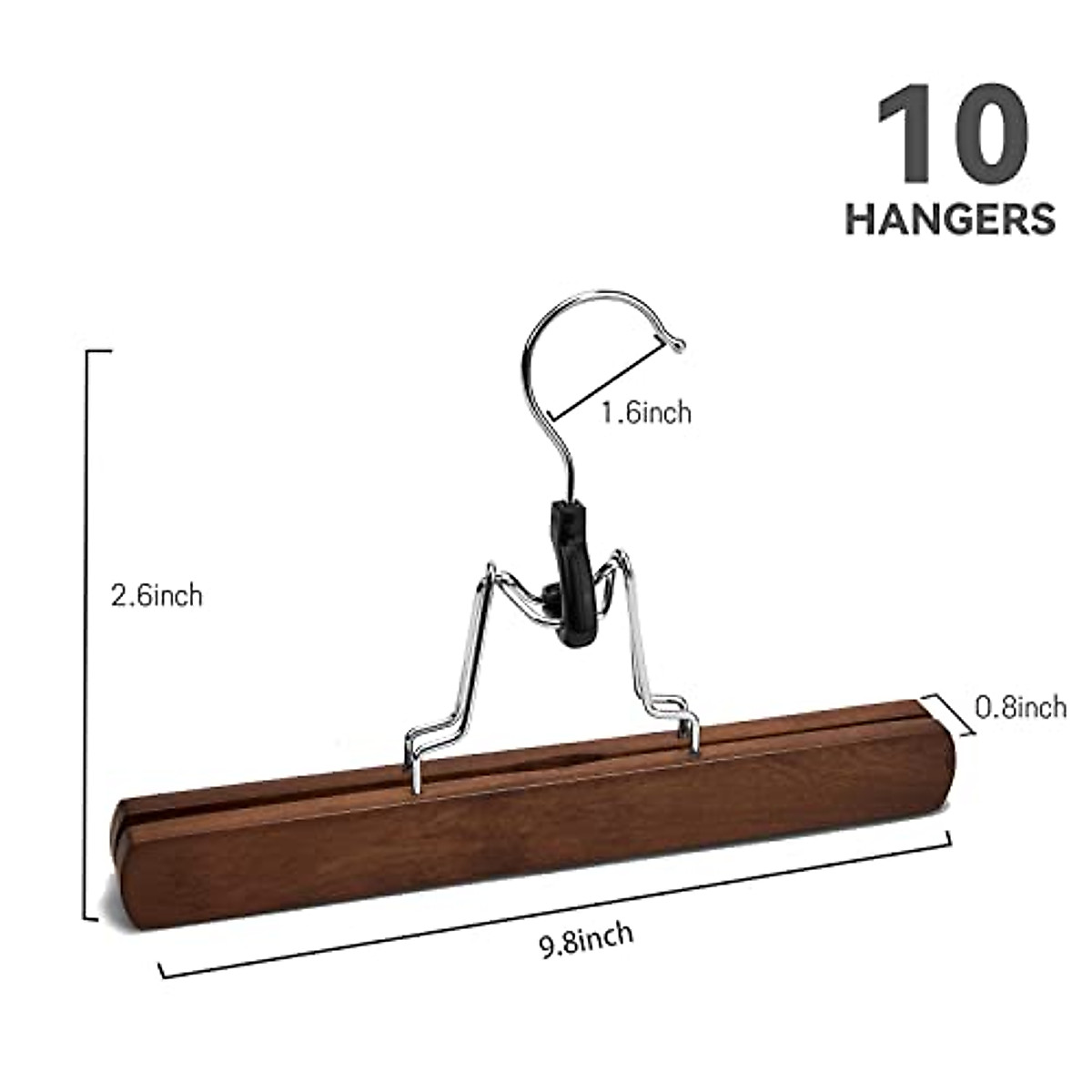 Nature Smile Wooden Pants Skirt Hangers, Smooth Finish Solid Wood Non Slip Jeans Slack Clamp Hangers Hair Extension Hangers (10 Pack Retro)