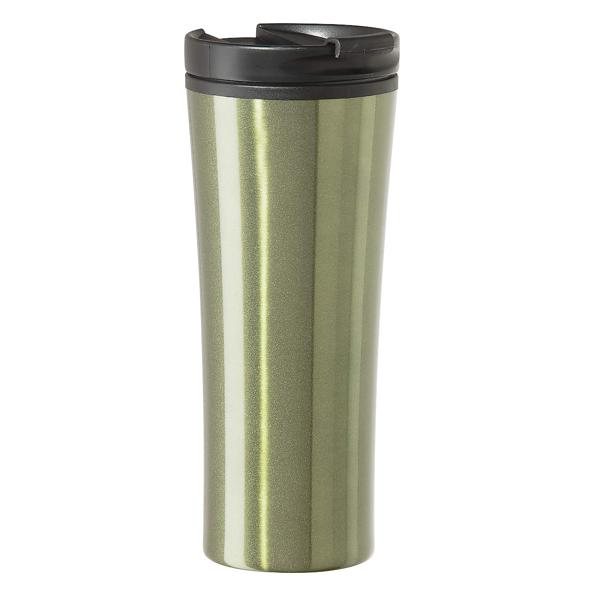 Oggi CONTOUR Stainless Steel Travel Tumbler - Olive, 16 oz, with flip open lid for hot and cold beverages.