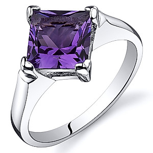 PEORA Amethyst Engagement Ring in Sterling Silver, Classic Designer Solitaire, Princess Cut, 7mm, 1.50 Carats, Comfort Fit, Size 8