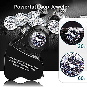 JARLINK 2 Pack Jewelers Loupe, 30X 60X 90X Illuminated Jewelers Eye Loupe Magnifier and Magnifying Glass Loop with UV Black Light and Bright LED Light for Gems, Jewelry, Diamond, Coins, Stamps (Black)
