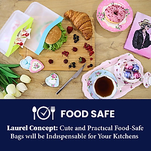 LAUREL Reusable Freezer Silicone Food Storage Bags -10 Pack+2 Gift, PEVA Silicone Bags for Food Storage, Reusable Plastic Free Ziplock Bags (3 Gallon Freezer Bags + 4 Sandwich Bags + 3 Snack Bags)