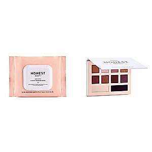 Honest Beauty Makeup Remover Wipes with Grape Seed & Olive Oils, 30 Count and Honest Beauty Eyeshadow Palette with 10 Pigment-Rich Shades, 0.67 oz.