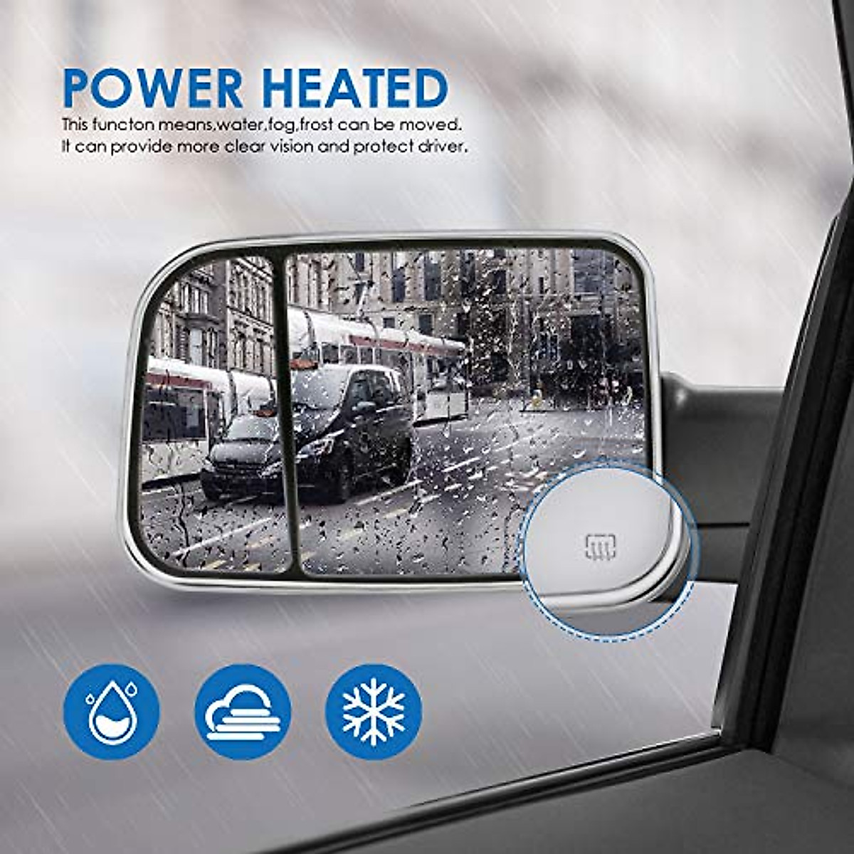 MOSTPLUS Power Heated Towing Mirrors Compatible for 2009-2018 Ram 1500 2500 3500/2019-2023 Ram 1500 Classic Pickup Led Signal Puddle Lights Pair W/Ambient Temperature Sensor (Chrome)