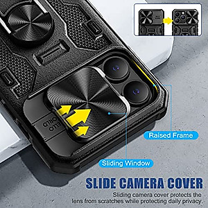 Caka for iPhone 14 Pro Max Phone Case with Stand & Slide Camera Cover & Belt Clip Holster, Built-in 360° Rotate Ring Holder Magnetic Protective Phone Case for iPhone 14 Pro Max 2022 - Black