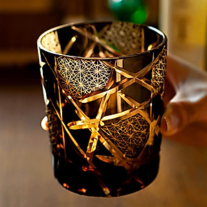 N/C JINZHI Edo Kiriko Old Fashioned Glasses Japanese Style Crystal Amber 8 OZ Black Diamond Cut Glass Cup Tumbler for Vodka Cocktail Whiskey